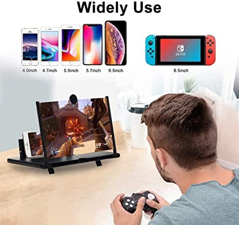 12 inch Screen Magnifier, 3D Smart Mobile Phone Screen Amplifier with Foldable Holder Stand for Any Smart Phone to Watch Your Movies and Videos, Black, F3