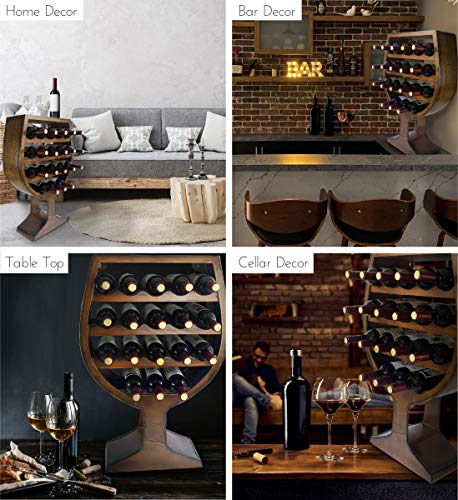 CoTa Global Wine Glass Shaped Wall Mounted Wine Rack - 18 Bottles Freestanding Wooden Wine Holder, Hanging Bottle Rack or Floor Stand, Rustic Wine Storage Shelf Organizer for Wine Bar & Home Décor
