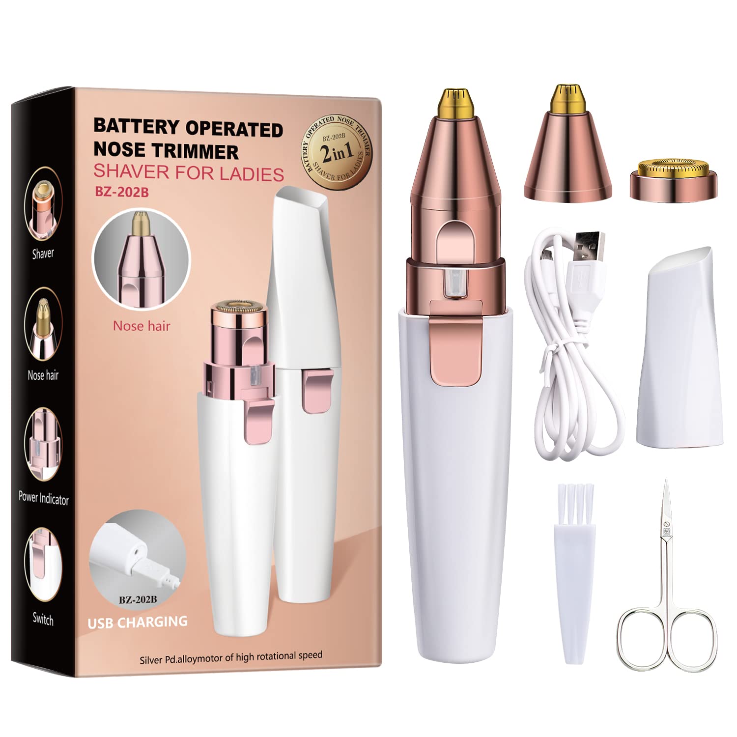 Aeruki 2 in 1 Eyebrow Trimmer & Facial Hair Removal for Women, Rechargeable 100% Painless Hair Remover Eyebrow Razor Hair Shaver for Eyebrow Nose Lips Face Armpit Body with Built-in LED Light