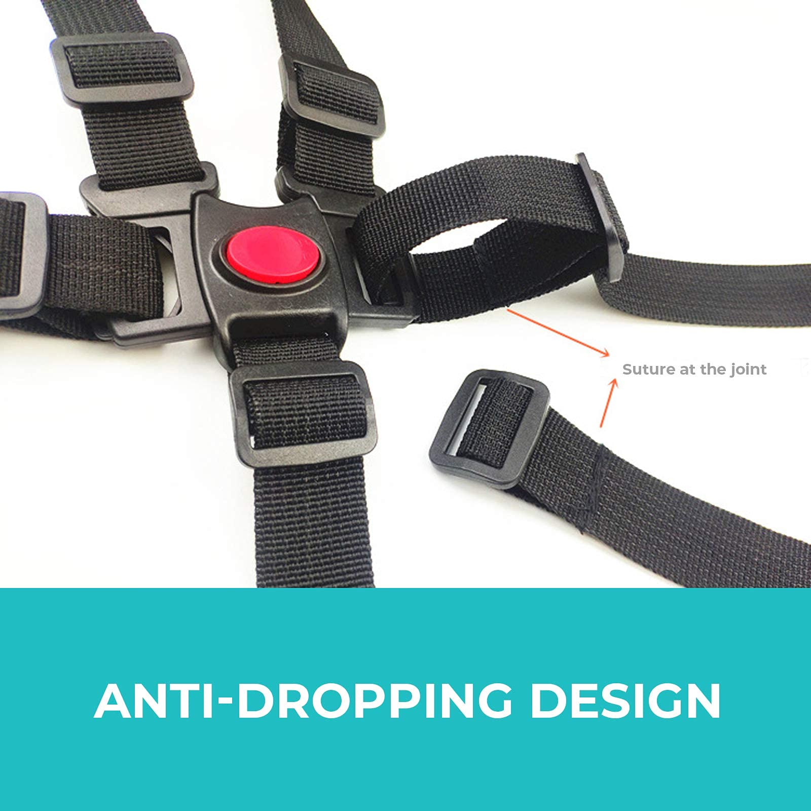 5 Point Harness Seat Belt,Adjustable Baby Seat Belt Full Protection Security Harness Seatbelt for High Chair and Pushchair Black