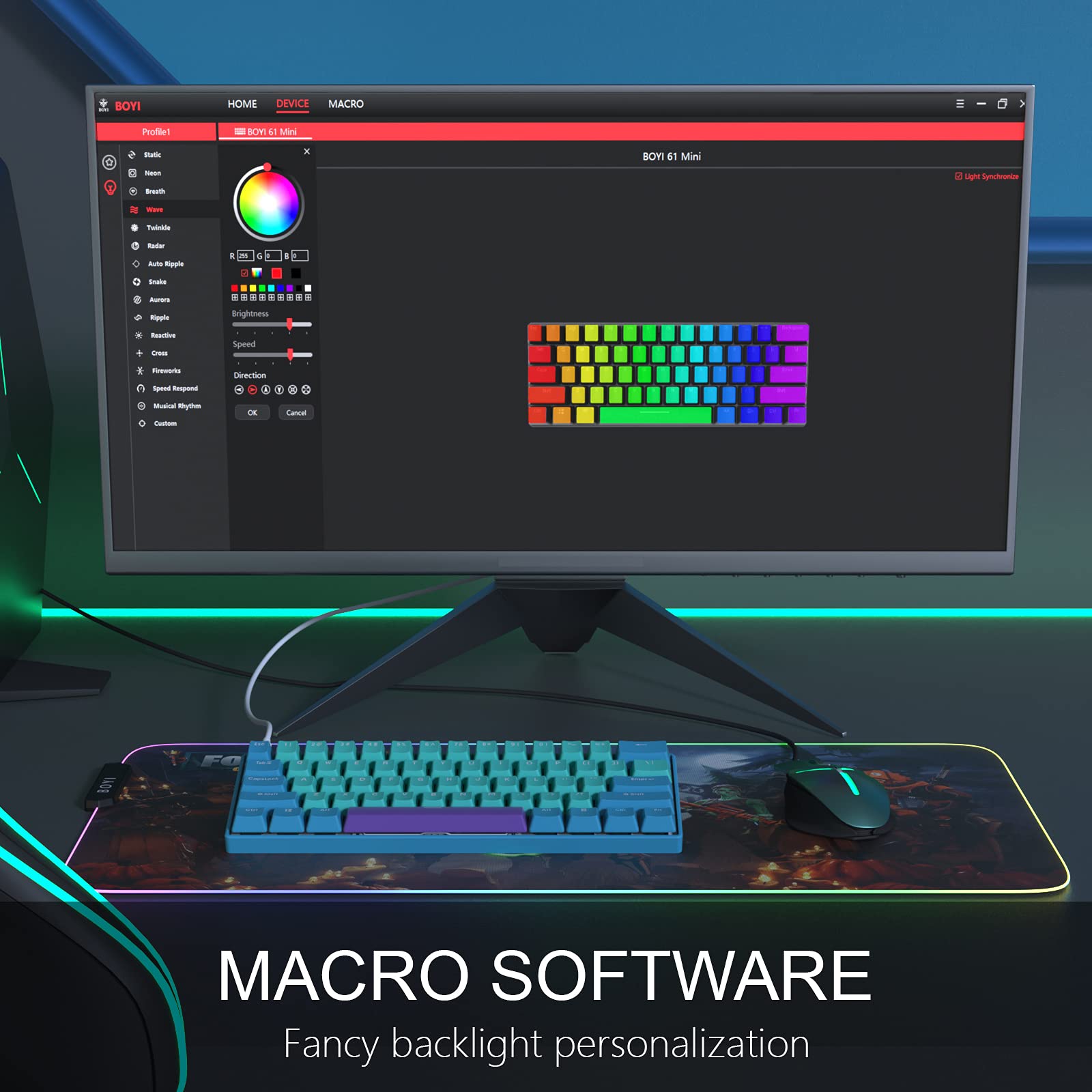 BOYI 60% Cherry MX Switch Green Mini Mechanical Keyboard, 61 Key Mini RGB PBT Keycap Type-C Wired NKRO Programmable Mechanical Gaming Keyboard(Cherry MX Brown Swtich)