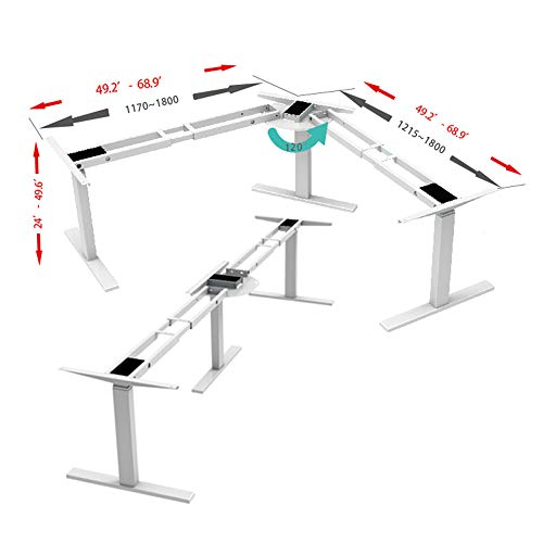 Bookshelf Height-Adjustable L-Shaped Standing Corner Desk Frame, Intelligent Electric Lifting Table with 4 Automatic Memory Keyboards, Heavy-Duty Steel Desk can Rotate 120°, for Home Office