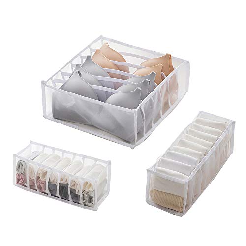 3 Set Thicker Underwear Drawer Organizers Divider, Home Foldable Bra Sock Underwear Organizer Storage Box (White)