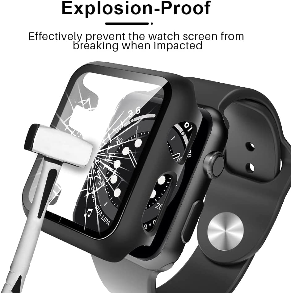 TAURI 2 Pack Hard Case Compatible for Apple Watch Series 3/2/1 38mm Built in 9H Tempered Glass Screen Protector, [Touch Sensitive] [Full Coverage] Slim Bumper Protective Cover for iWatch 38mm - Black