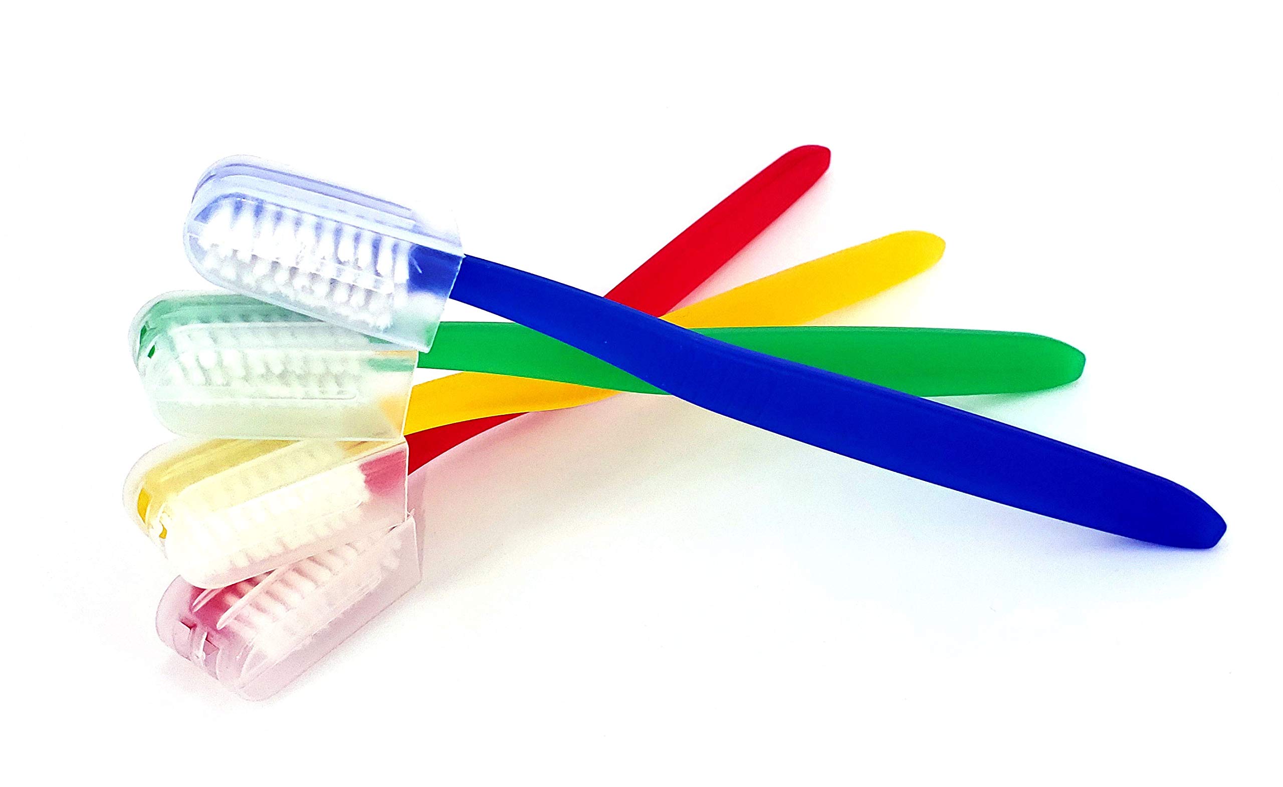 250 Freshmint Toothbrushes with Clear Travel Cap, Soft Nylon Bristles, Individually Wrapped, Assorted Colors