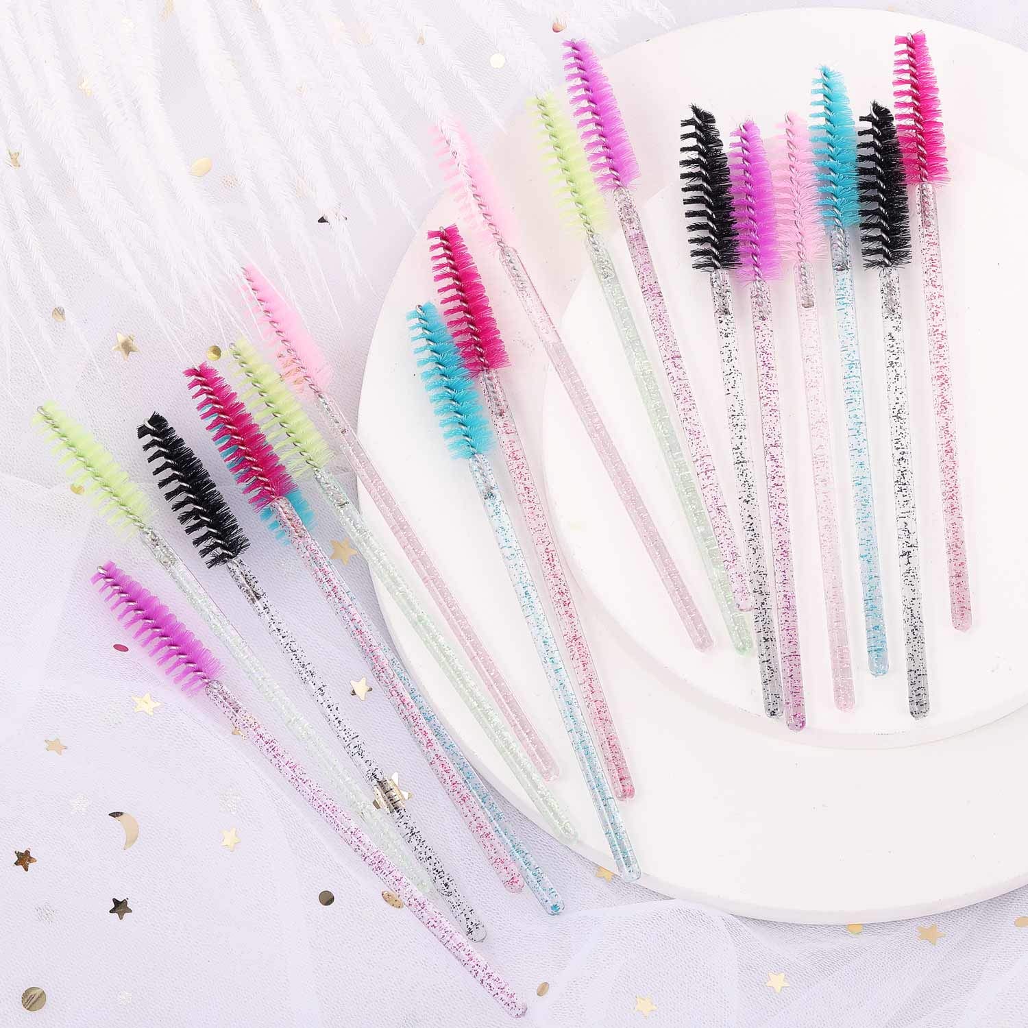 300 Mascara Wands Disposable Eyelash Brushes with Qtip Holder Reusable Organizer, Spoolies Eyebrow Eye Lash Extension Applicator