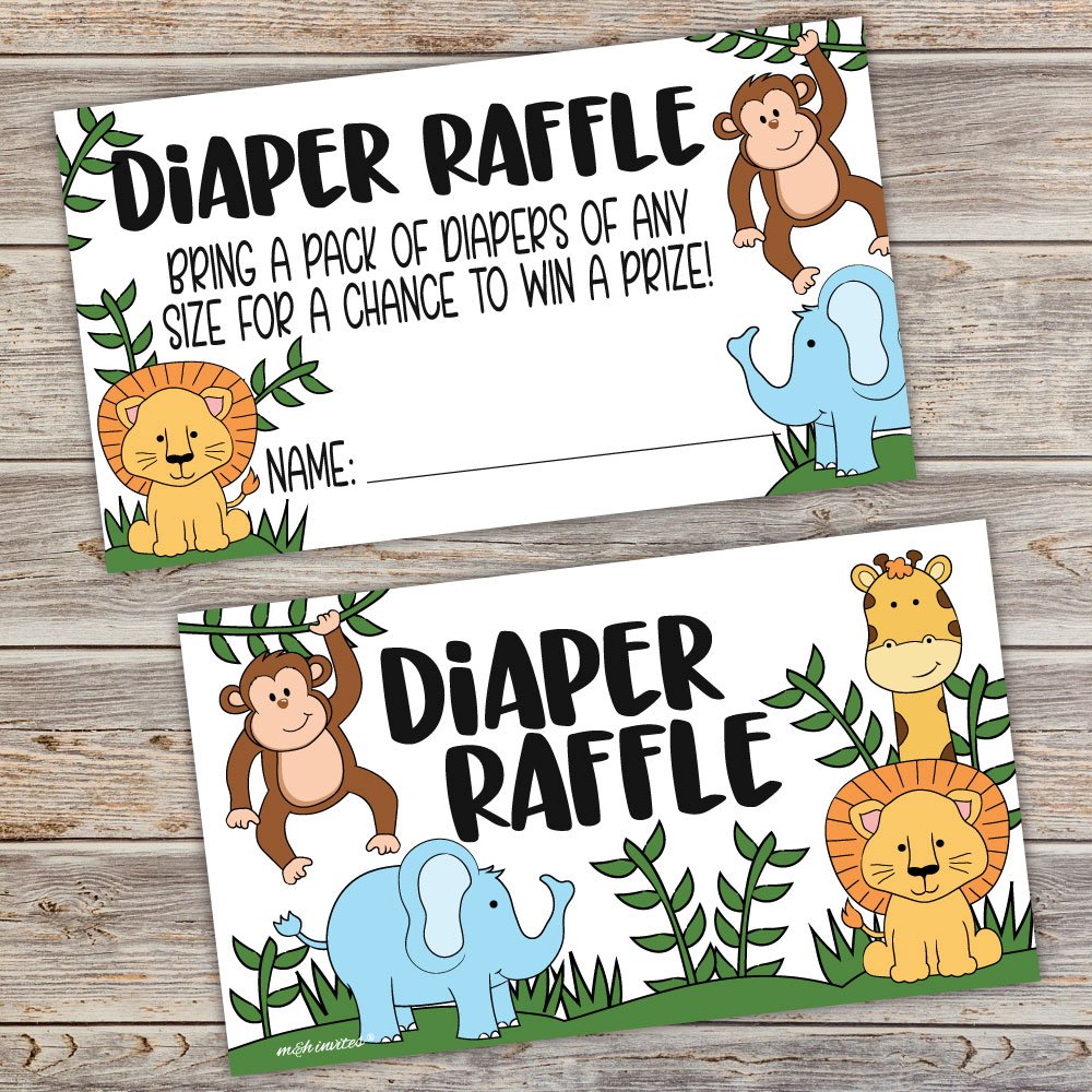 50 Safari Jungle Animals Diaper Raffle Tickets for Baby Shower - Invitation Inserts