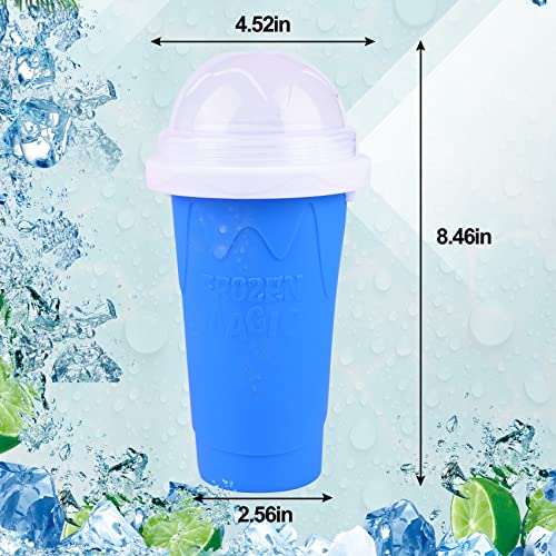 2 Pack Slushie Maker Cup, TIK TOK Frozen Magic Smoothies Cup, Double Layers Silica Cup, DIY Homemade Slushies, Cooling Maker Cup, Freeze Mug Tools, Portable Squeeze Icy Cup for Milkshake(Blue+Pink)