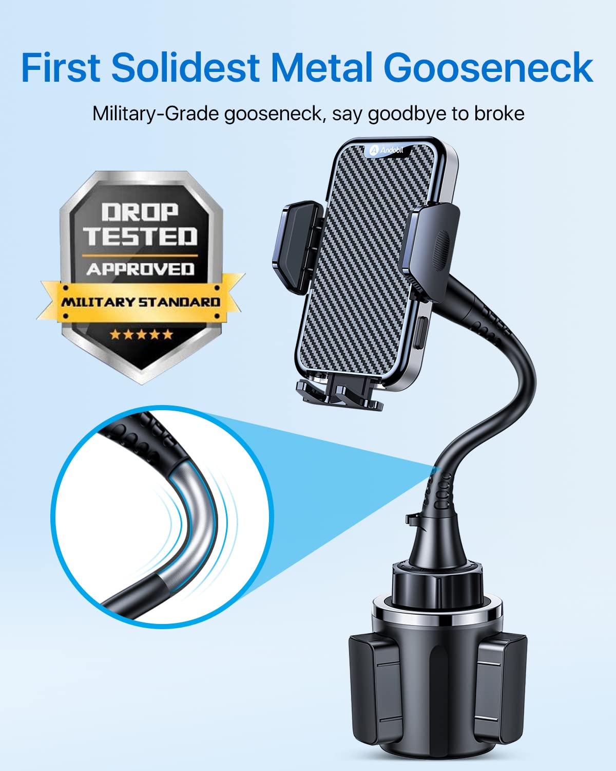 andobil Upgraded Cup Holder Phone Mount [Super Stable & Military Sturdy] Adjustable Gooseneck 15 in Cup Cell Phone Holder for Truck Fit for iPhone 15 14 13 12 Pro Max Plus Samsung S23 S22 All Phones