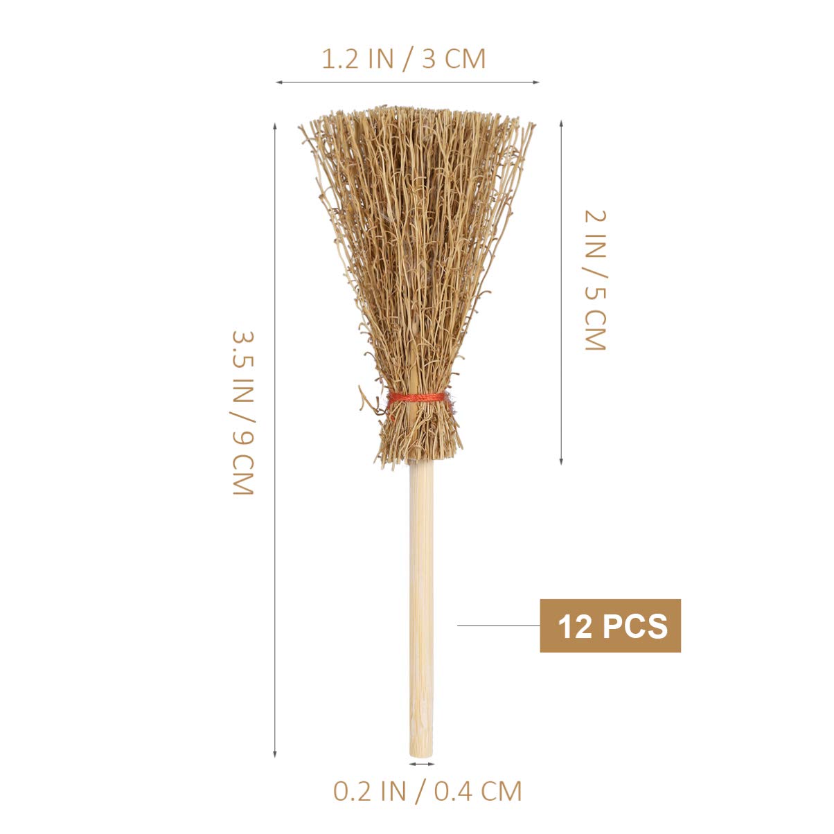 SEWACC 12pcs Mini Broom Decoration Miniature Artificial Straw Brooms Hanging Ornament Halloween Straw Craft Decor Witches Broom for Cosplay Party