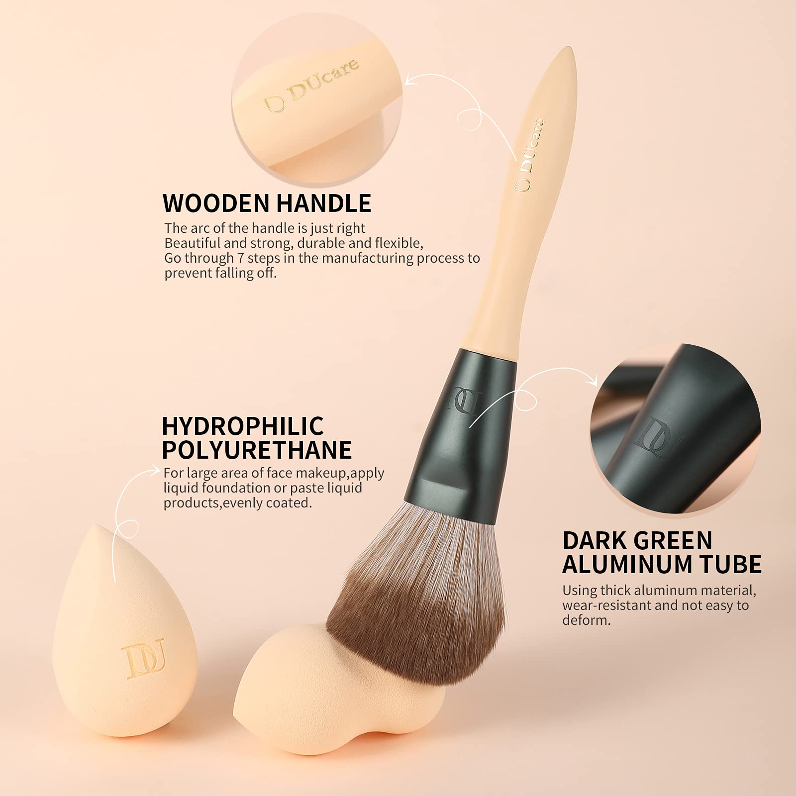 DUcare Makeup Brushes 14Pcs with 3Pcs Makeup Spong & Cosmetic Bag - Lime Mojito Series Christmas Gifts Professional Kabuki Foundation Blending Brush Face Powder Blush Concealers Eye Shadows