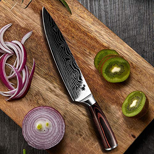 8 Inch Professional Damascus Chefs Knife,Pro Kitchen Knife, German High Carbon Stainless Steel Knife with Ergonomic Handle(8-Inch)