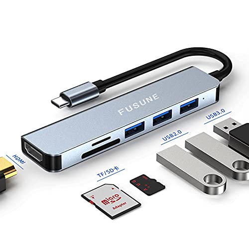 USBC HUB to 4K HDMI Adapter USB Type C Dock with 4K HDTV Output FUSUNE USB C HUB Docking Station with USB3.0 X 1 2.0 X 2 Port SD/TF Reader Slot for Samsung MacBook iPad pro Chromebook HP XPS ipad 4k