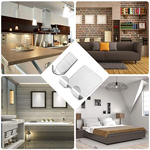8 Pcs Self Adhesive Metal Dual Wall Hooks, FineGood Stainless Steel Waterproof Hanger Wall Mounted Double Hooks Heavy Duty Sticky Utility Storage Hooks for Bathroom Bedroom Kitchen