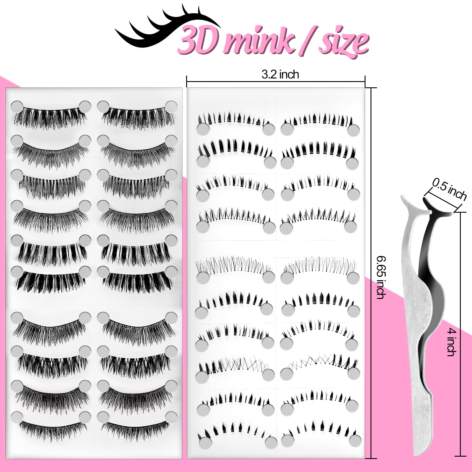 20 Pairs False Eyelashes, Top and Bottom Lashes Set, Wispy Mink Lashes Lower Lashes, Faux Mink Anime Lashes Reusable Lashes for Cosplay with Eyelash Applicator