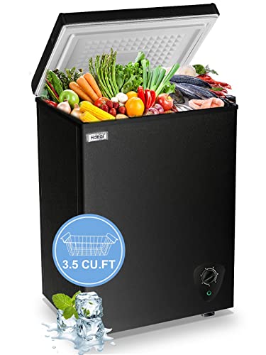 Chest Freezers Compact Mini Deep Freezer WANAI 3.5 Cu.Ft Free-standing Top Door Room Dorm Office Garage Freezer with 7 Adjustable Temp Control Removable Basket for Apartment Basement Business Rmovable Storage Basket for Home, Kitchen and Office, Black wit
