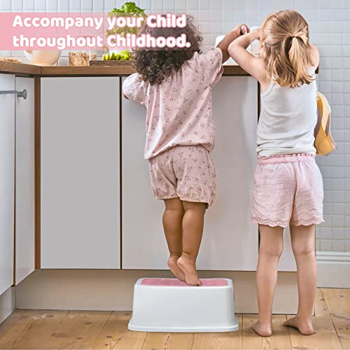 2 Pack Step Stools for Kids, Toddler Step Stool for Bathroom Sink, Toilet Potty Training and Daily Stool Grey+Pink