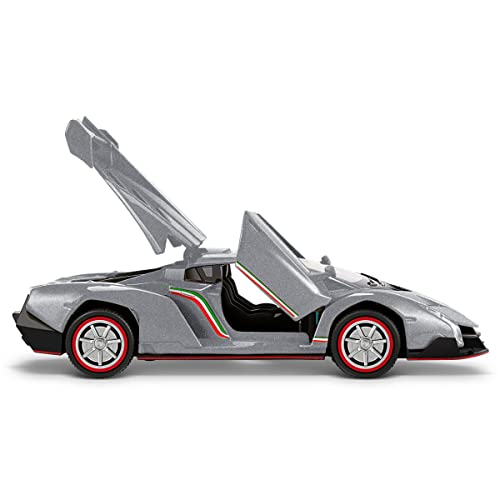 1:32 Veneno Metal Die Cast Toy Car with Lights and Sound Pull Back Car Toy for Boy Age 3 + Year Old (Gray)
