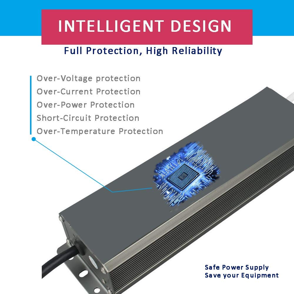 12V LED Driver 150 Watts 110V to 12 Volt Power Supply Waterproof IP67 Transformer 150W 12V DC LED Power Supply AC to DC Converter with 3 Prong Plug, 120V AC to 12V DC Power Adapter Low Voltage