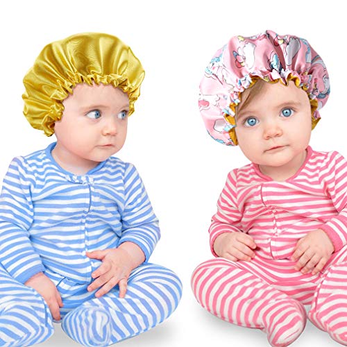 3 Pieces Kids Unicorn Satin Bonnet Adjustable Sleeping Cap Soft Silk Flower Night Hats for Natural Hair Teens Toddler Child Baby Reversible Double
