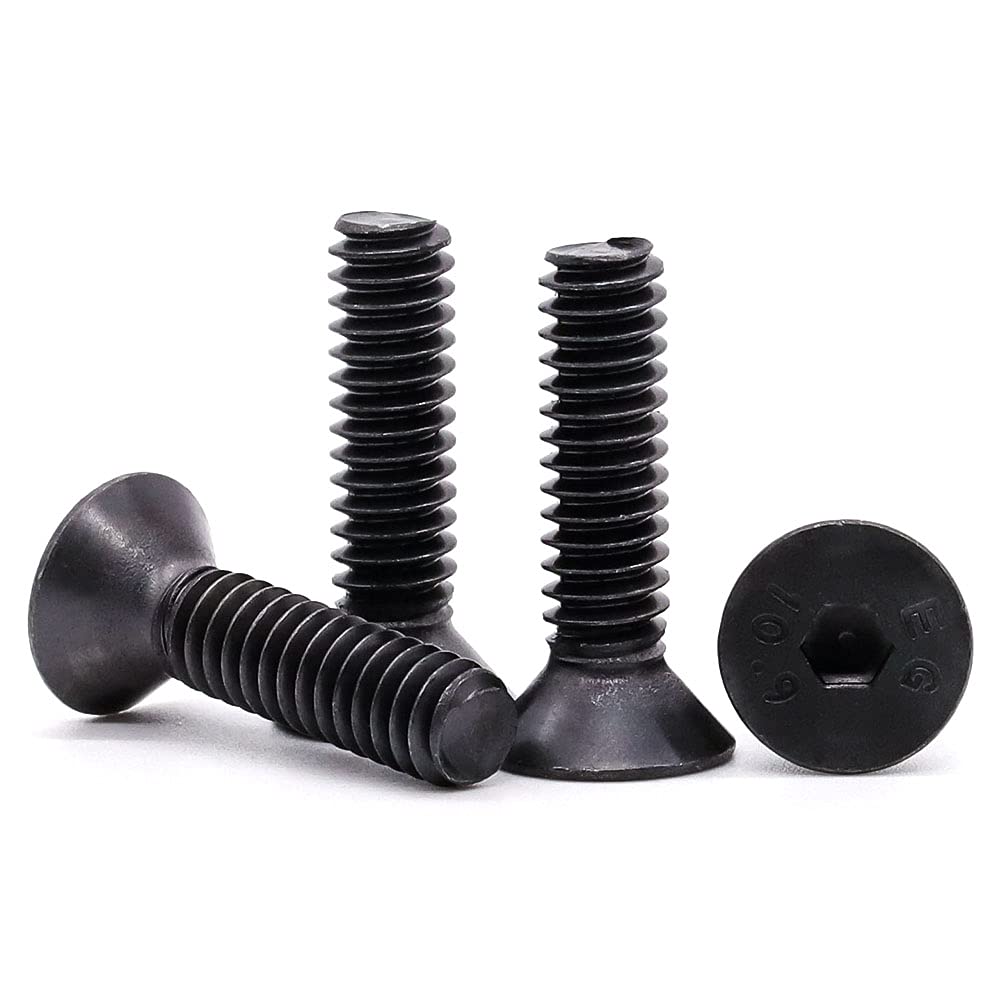 25pcs 1/4-20 x 1 Flat Head Screws, Black Oxide Finish, 10.9 Alloy Steel, Full Thread Socket Cap Bolts Screws for Automotive, Metalworking and Structural Assembly