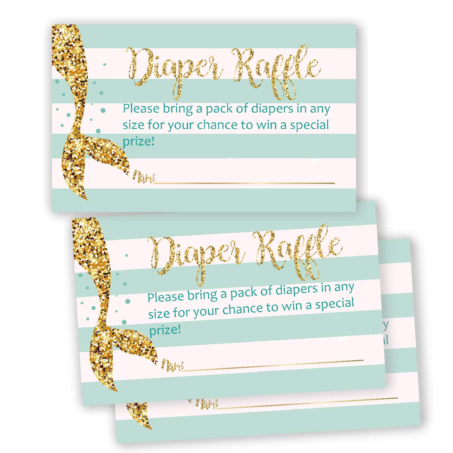 50 Mermaid Baby Shower Diaper Raffle Tickets, Lottery Insert Cards for Neutral Gender Reveal Party, Bring a Pack of Diapers to Win Favors.