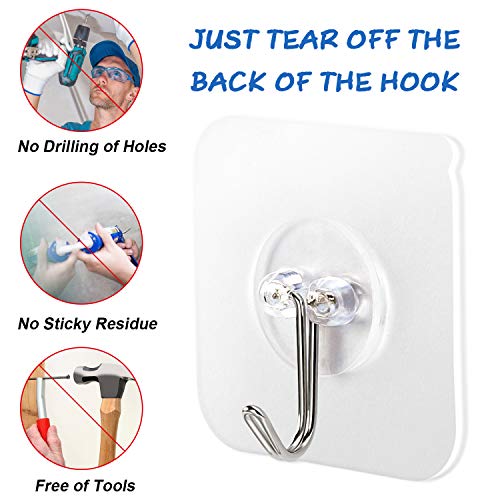 AROIC Adhesive Hooks for Hanging, 58 Packs Command Hook Heavy Duty Self Adhesive Wall Hooks 20 lbs / 9 kg (Max), Removable, Waterproof Hook for Bedroom Kitchen Bathroom