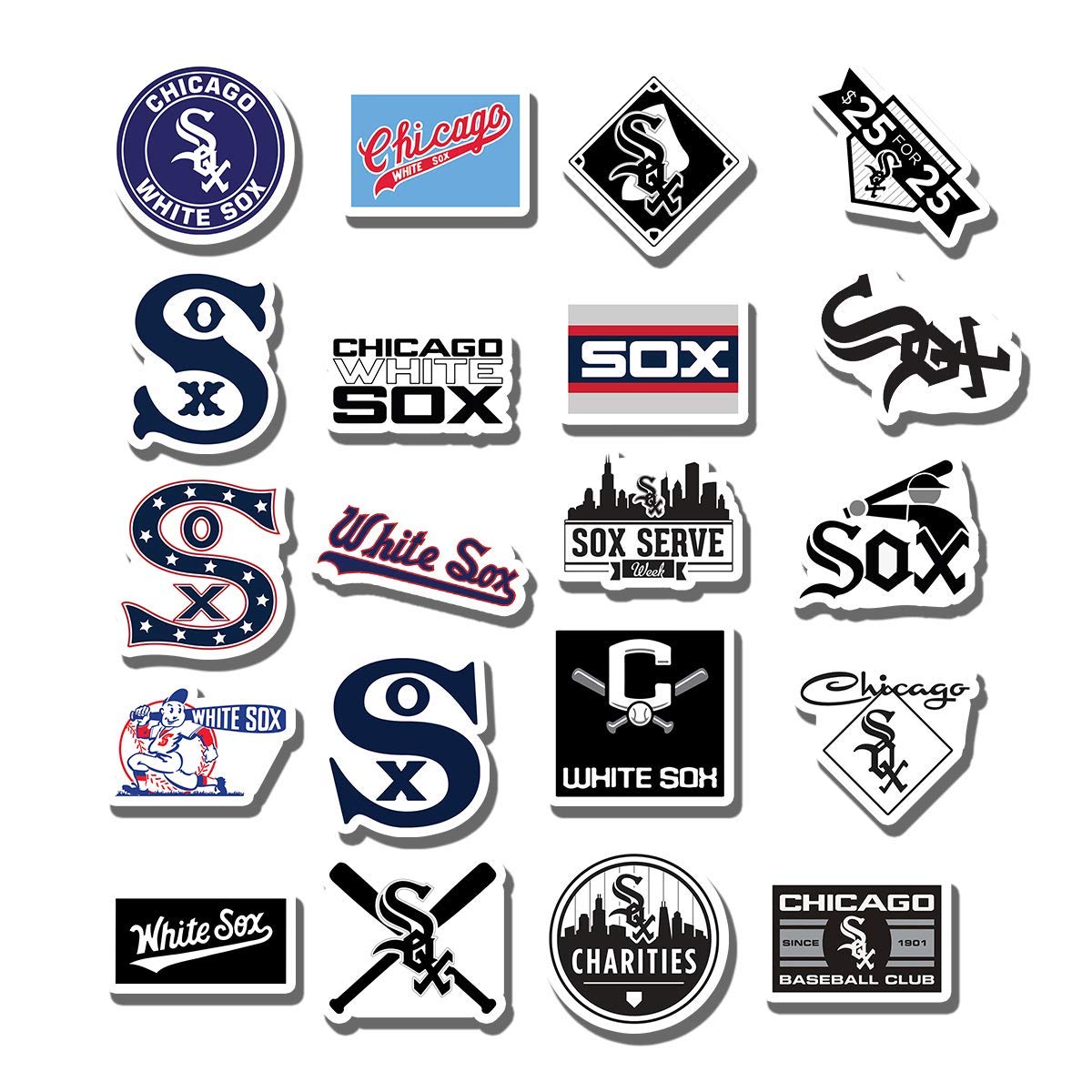 20 PCS Stickers Pack White Aesthetic Sox Vinyl Logo Colorful Waterproof for Water Bottle Laptop Bumper Car Bike Luggage Guitar Skateboard