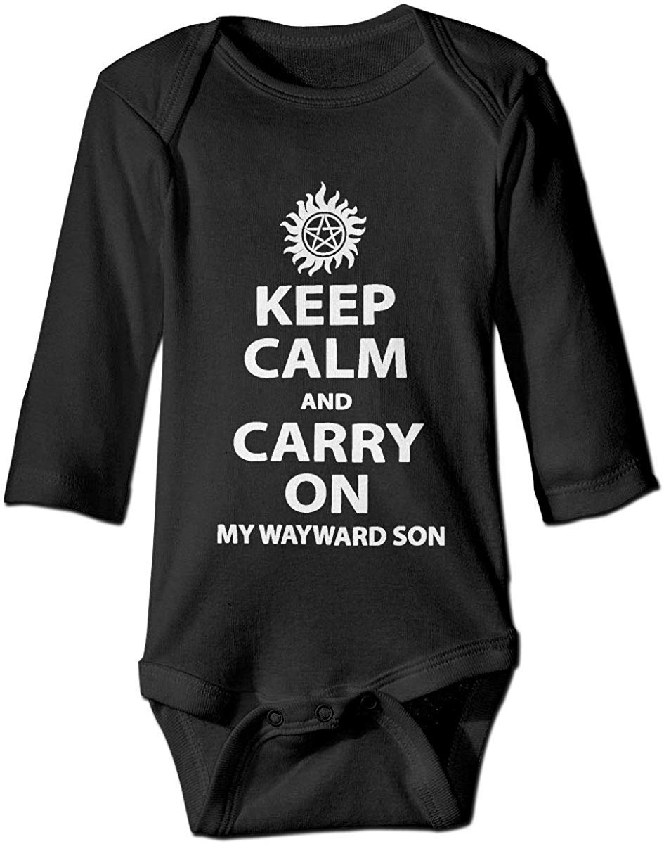 Supernatural Keep Calm and Carry On My Wayward Son Baby Tiny Rompers Jumpsuit Black