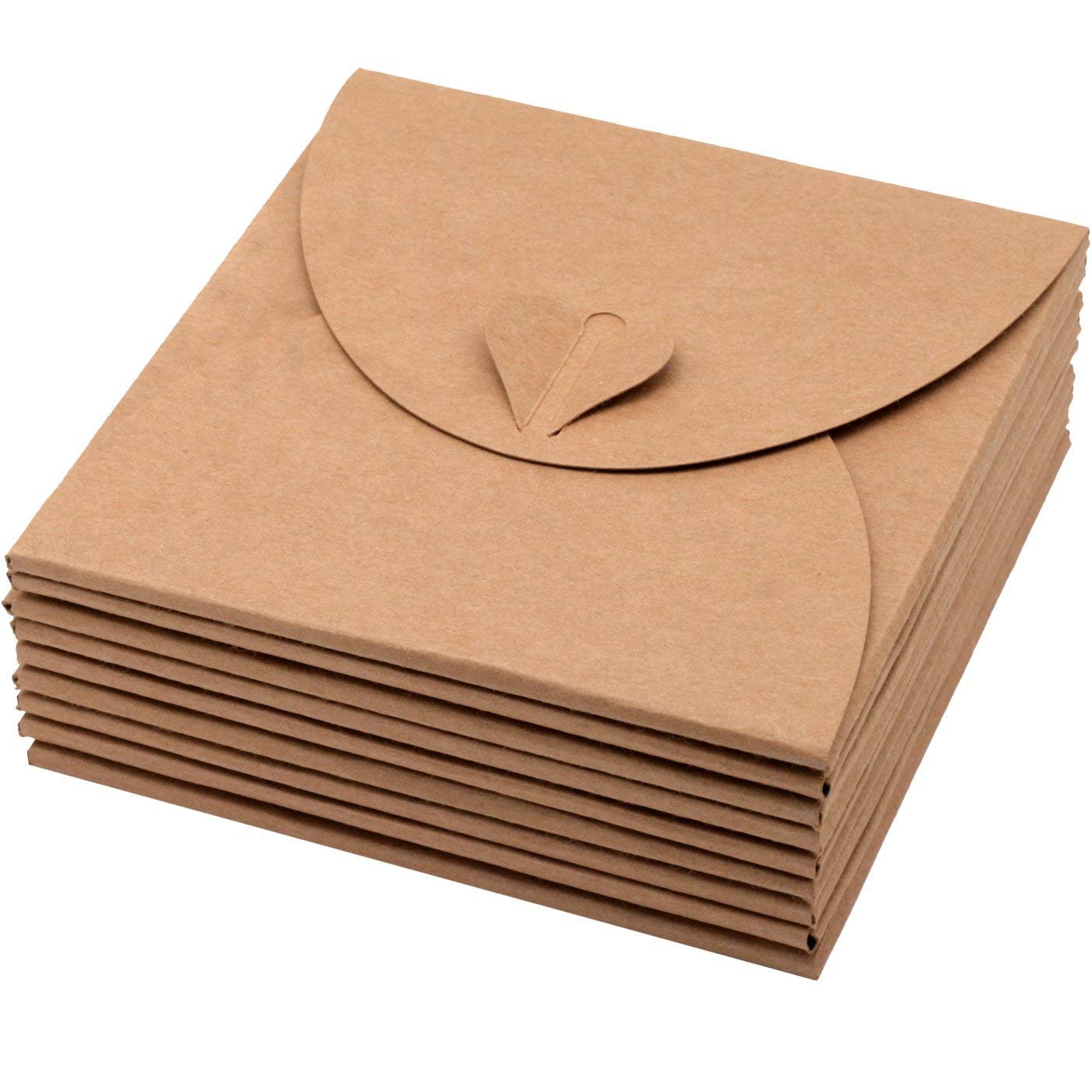 25Pcs Retro Brown Kraft Paper CD DVD Sleeves Envelopes DVD Cardboard Storage Cases Keepers Holder with Heart Button for CD/DVD Packaging or Store