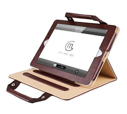 TechCode Case for iPad 9th Generation 10.2, Portable Handbag Wallet Flip Case PU Leather Stand Cover with Handle Pocket Sleeve for iPad 7th/8th /9th Generation 10.2 inch (Brown03)
