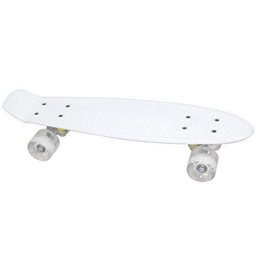 ANNEE 22 Inch Skateboard Complete Mini Cruiser Retro Skateboard with Colorful Light up Wheels for Kids Boys Youths Teens Adults (White, 22 Inch)