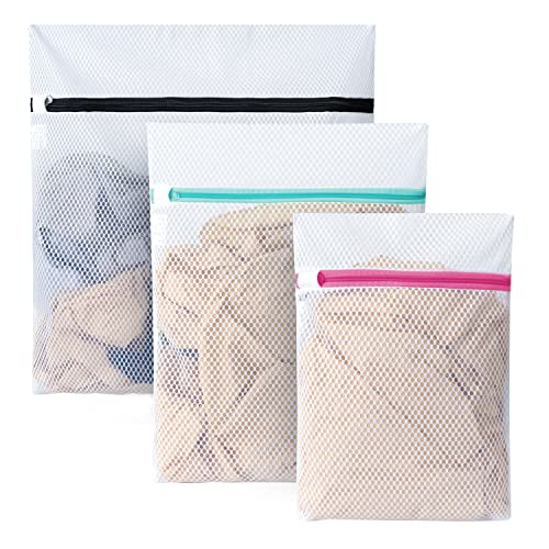 BAGAIL Set of 3 Honeycomb Mesh Laundry Bags for Blouse,Hosiery,Stocking,Underwear, Lingerie with Zipper Lock,Premium Laundry Bags for Travel Storage Organization(3 Set)