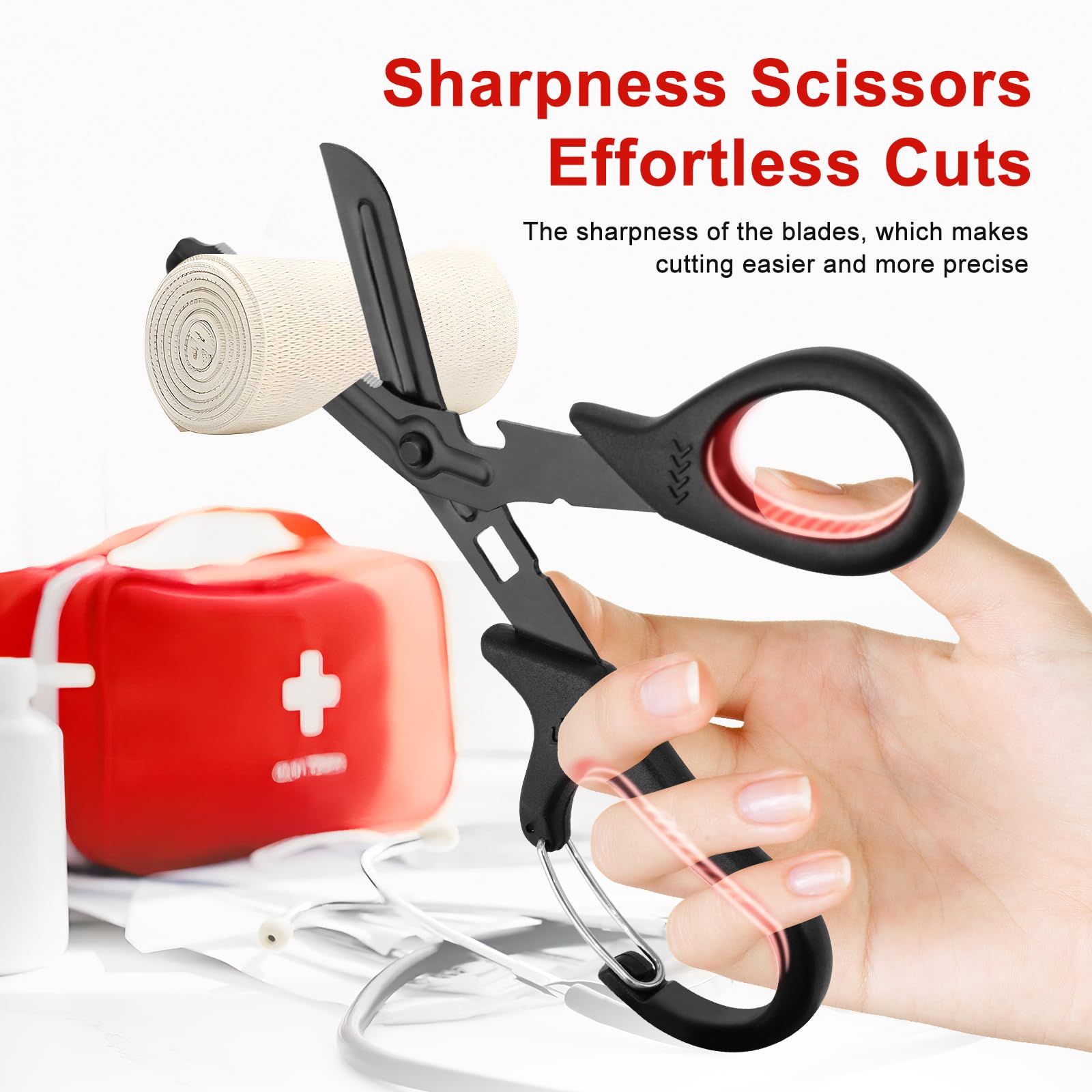 3 Pack Penlight and Medical Scissors for Nurses, Two LED Pen Light with Pupil Gauge and One 7.5 Inches Trauma Shears with Carabiner for Nurse Doctor EMT First Aid (Including Four Batteries)