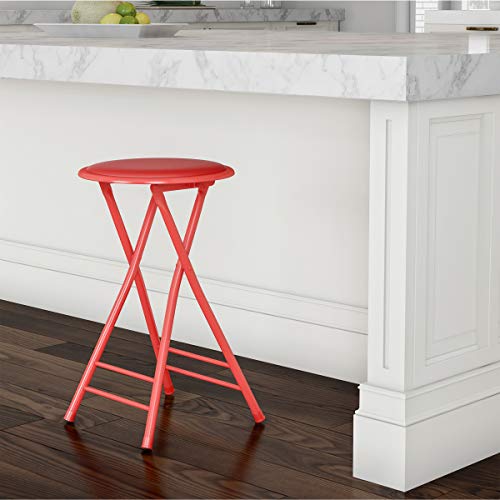 24-Inch Counter Height Bar Stool β Backless Folding Chair with 300lb Capacity for Kitchen, Recreation Room, or Game Room by Trademark Home (Red) Set of 1