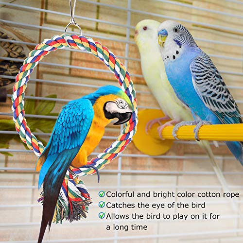Bird Rope Toy,Round Circle Rings Colorful Cotton Rope Swing Toy Pet Bird Standing Playing Chewing Perches Loop for Parrot Parakeet Bungee Canary Cockatiel Lovebirds