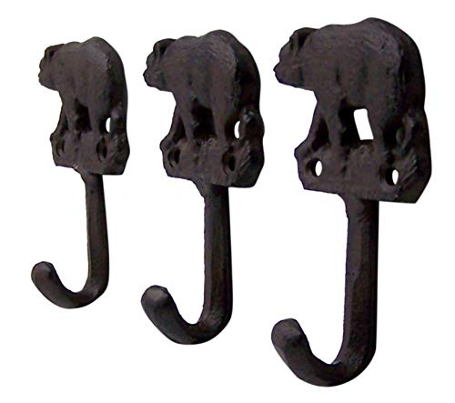 Metal Black Bear Wall Hooks Rustic Home Decor for Hanging Towels, Coats, Hats, Set of 3, 4 Inch