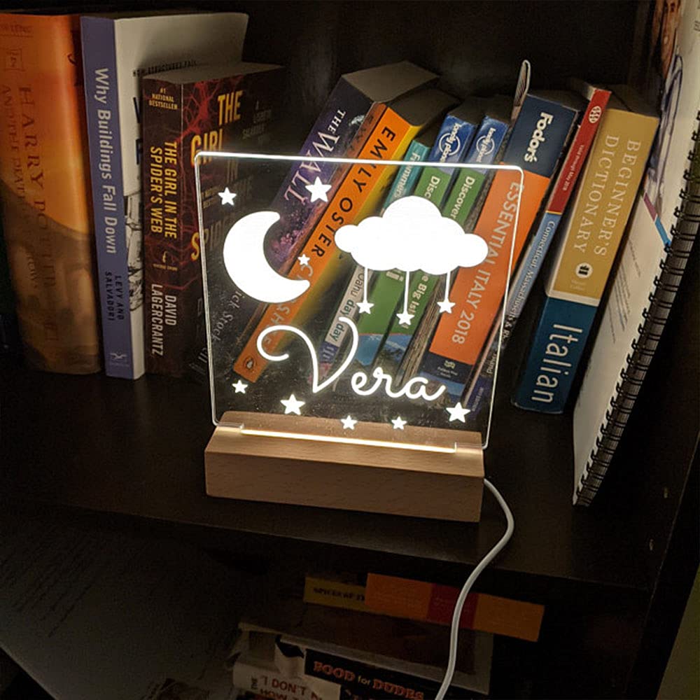 souleather Moon and Stars Custom Name Kids Bedroom, Nursery Personalized Night Light, Childs Playroom, Gift for Kids