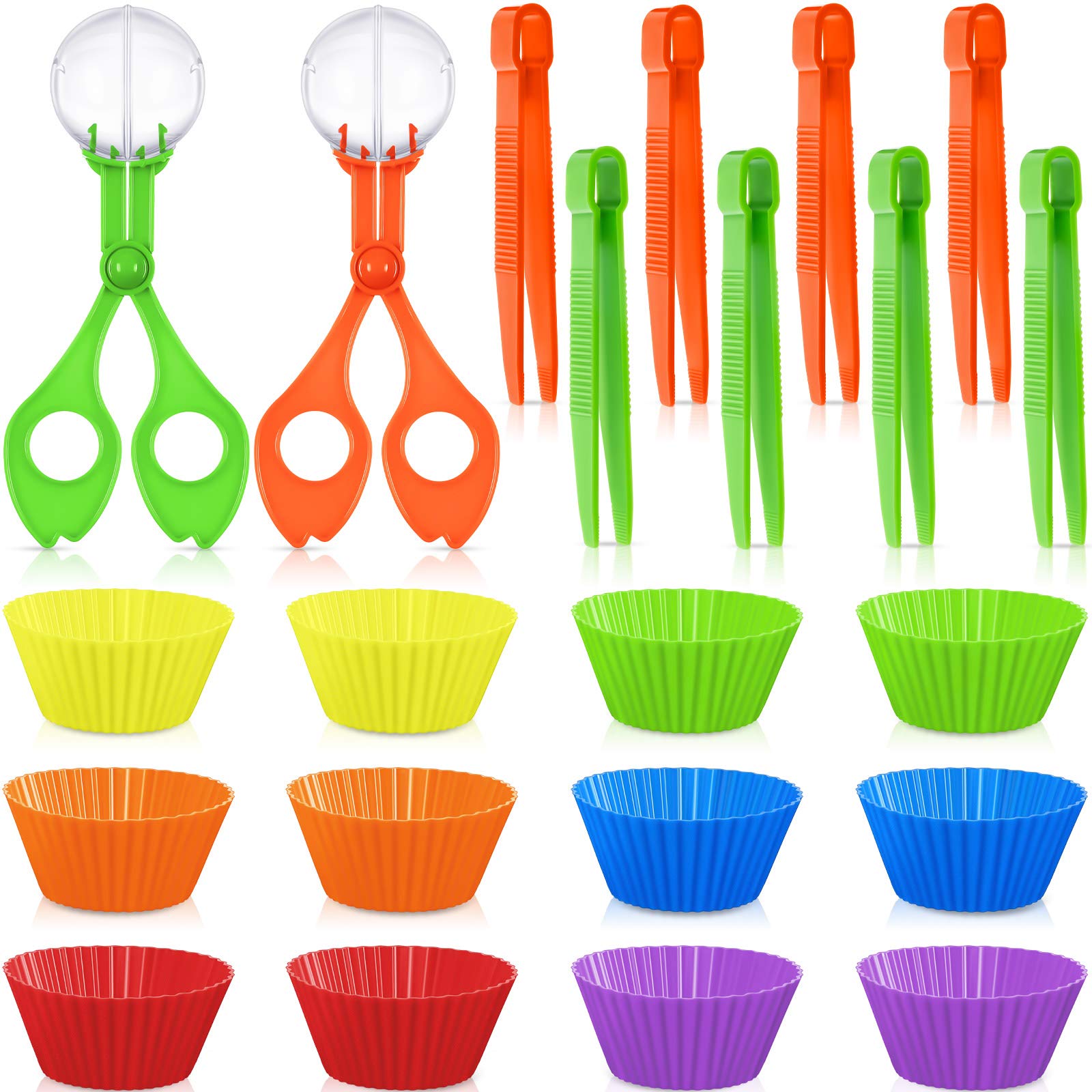 20 Pieces Fine Motor Skills Handy Scooper Set, Include 8 Tweezers, 2 Jumbo Scissors Clip and 10 Assorted Colors Sorting Bowls for Children Age Over 5, Early Skill Development and Counting Training Toy