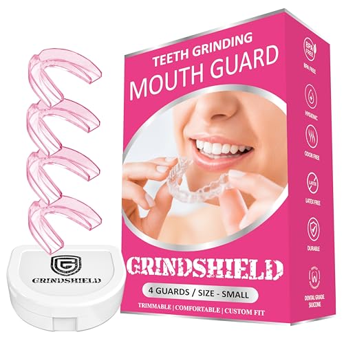 Small Mouth Guard for Women – Custom Fit, Non-Bulky, Moldable – (4) Teeth Grinding Guards & Case – Comfortable Mouthguard, Mouth Guard for Teeth Clenching
