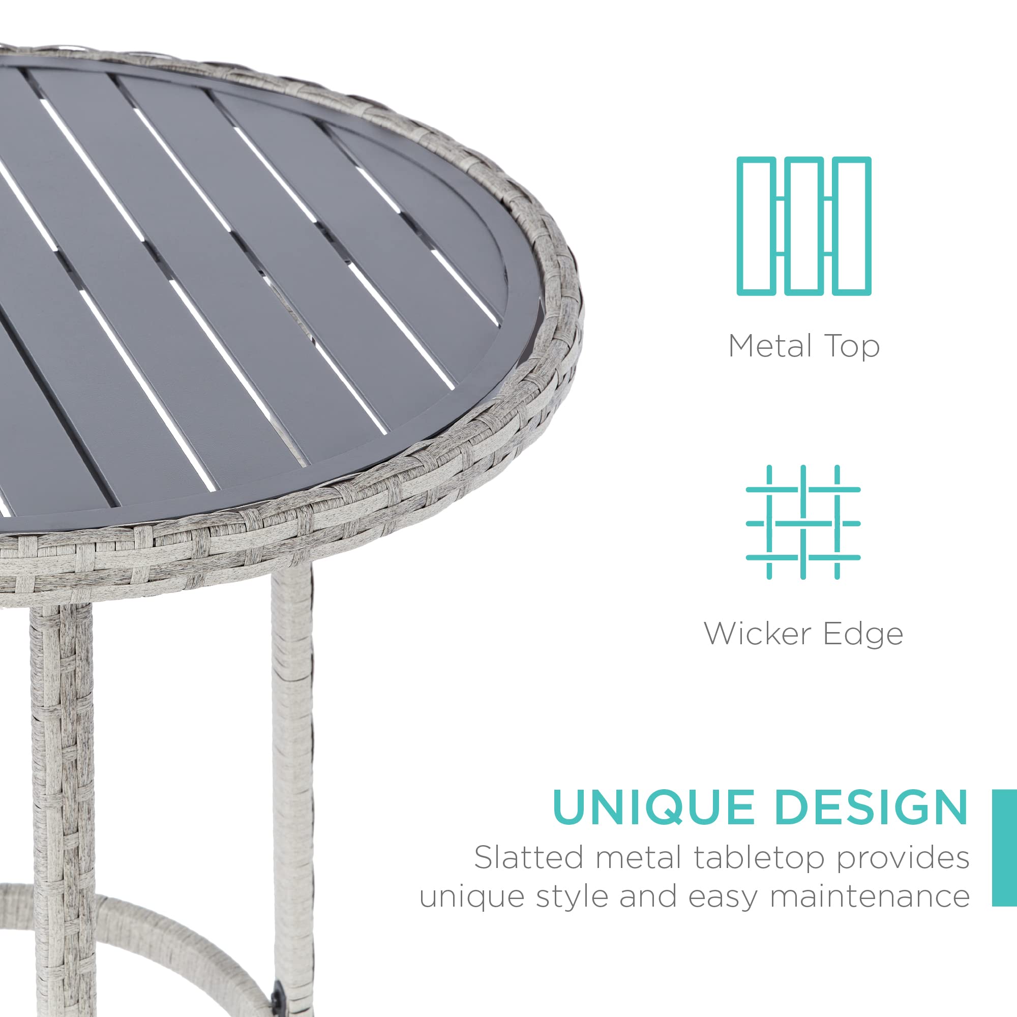 Best Choice Products 3-Piece Patio Bar Table Set, Outdoor Wicker Bar Height Bistro Furniture for Backyard, Poolside, Balcony w/Barstools, Cushions, Steel Frame β Gray/Blue