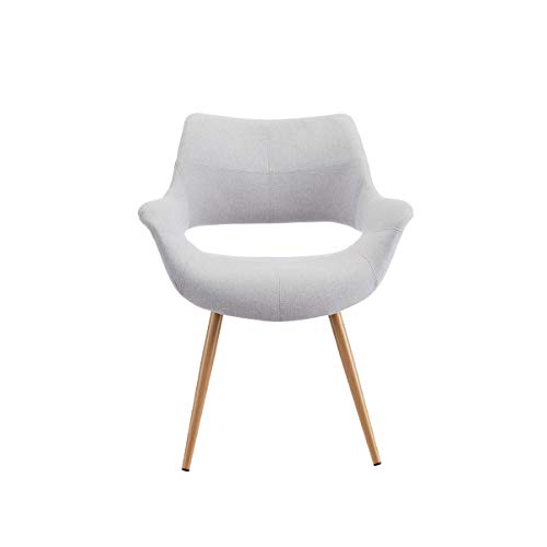 CangLong Upholstered Dining Accent Arm Chairs with Natual Color Metal Legs for Kitchen, Dining, Living, Guest, Bed Room, Set of 1, Grey