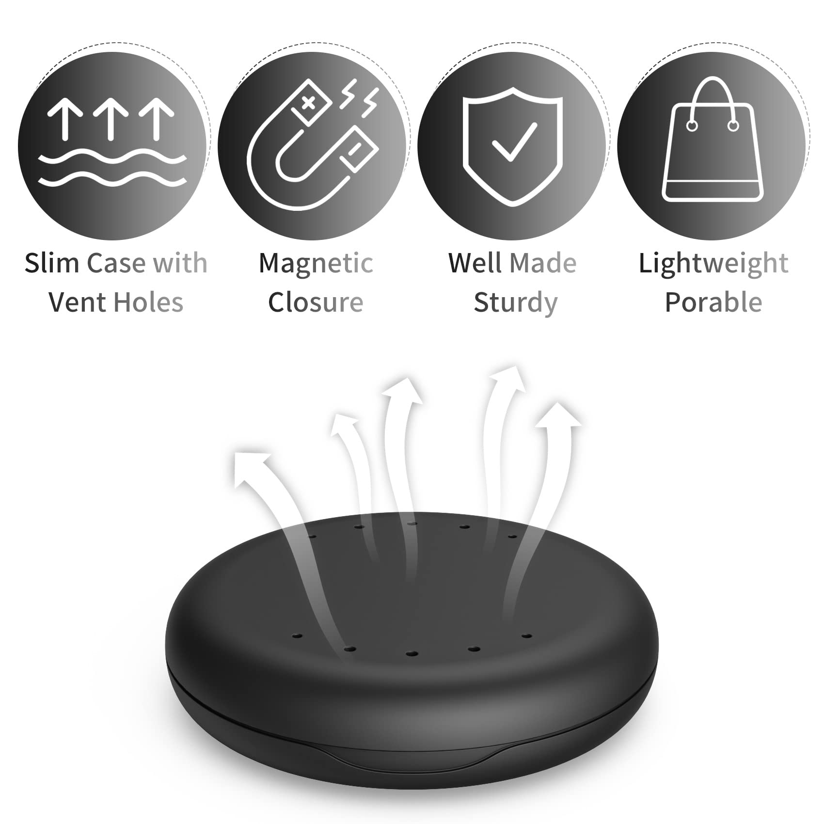 Annhua Denture Case Orthodontic Retainer Case with Vent Holes, Dental Mouthguard Container Aligner Case Slim with Magnetic Closure for Household|Travel|Office - Black