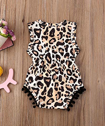 Newborn Kids Baby Girls Clothes Floral Jumpsuit Romper Playsuit Backless Ruffle Headband Sunsuit Outfits (Leopard, 6-12 Months)