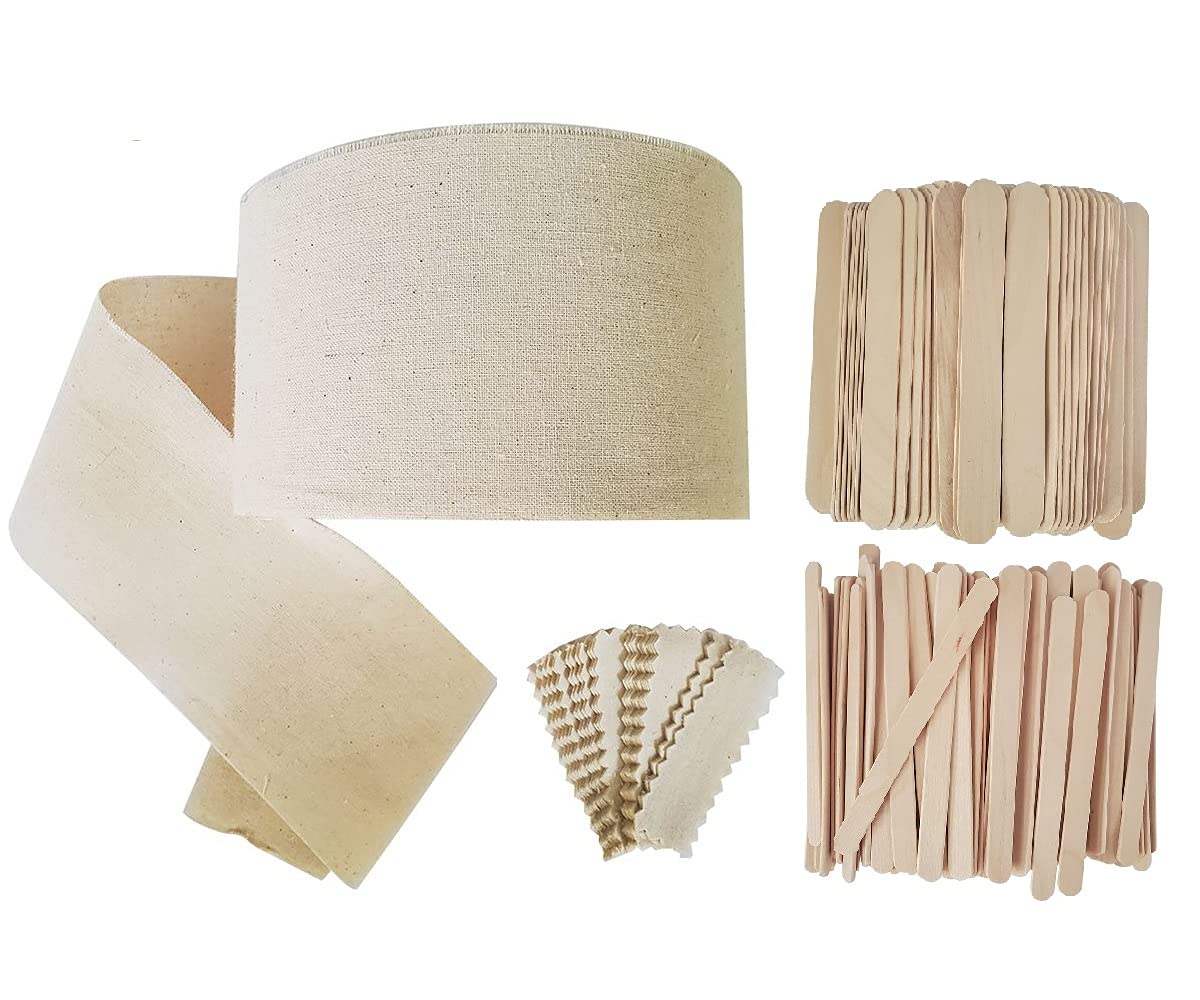 Spa Slender Unbleached Cotton Muslin Wax Roll Refill Kit – Pack of 3-inch x 40 yards Muslin Roll for Waxing, 200 Wooden Wax Applicator Sticks, 100 Petite Muslin Strips for Full-Body Hair Removal