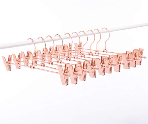 Cocomaya 13 Inch 20 Pack Heavy Duty Rose Gold Copper Stainless Steel Slack Hanger, Pants Hanger, Skirt Hanger with Adjustable Clips (Rose Gold, 20)