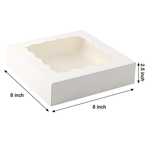 Moretoes 30pcs 8x8x2.5 Inches White Bakery Boxes Cake Boxes Pastry Boxes with Window for Cookies, Donuts, Chocolate Strawberries and Pie