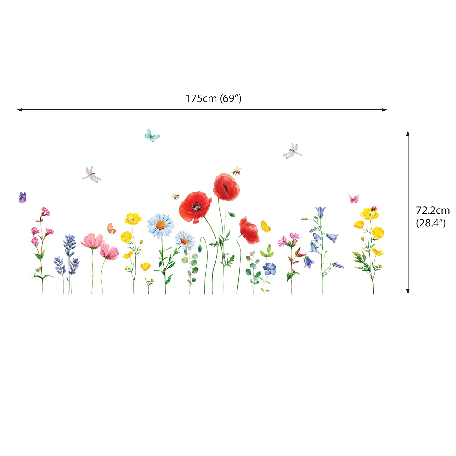DECOWALL SG-2103 Wild Flower Wall Stickers Floral Plant Butterfly Decals Removable for Nursery Bedroom Living Room Art Home Decor murals Decoration
