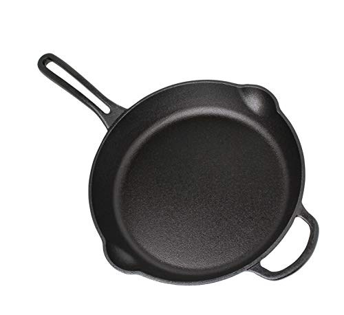 Mirro MIR-19053 12" Pre-Seasoned Ready to Use Round Cast Iron Skillet with Helper Handle, Black