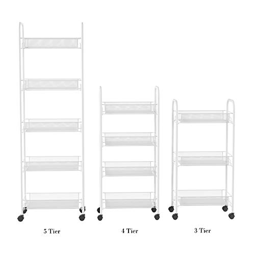 5-Tiered Narrow Rolling Storage Shelves - Mobile Space Saving Utility Organizer Cart for Kitchen, Bathroom, Laundry, Garage or Office by Lavish Home